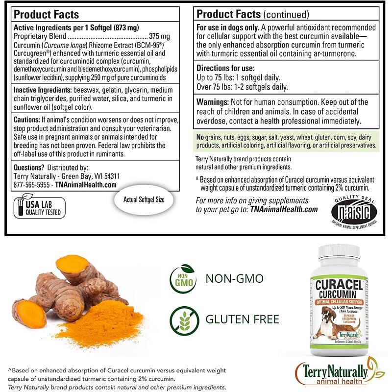 Terry Naturally Animal Health Curacel Curcumin for Dogs, 60 Softgels