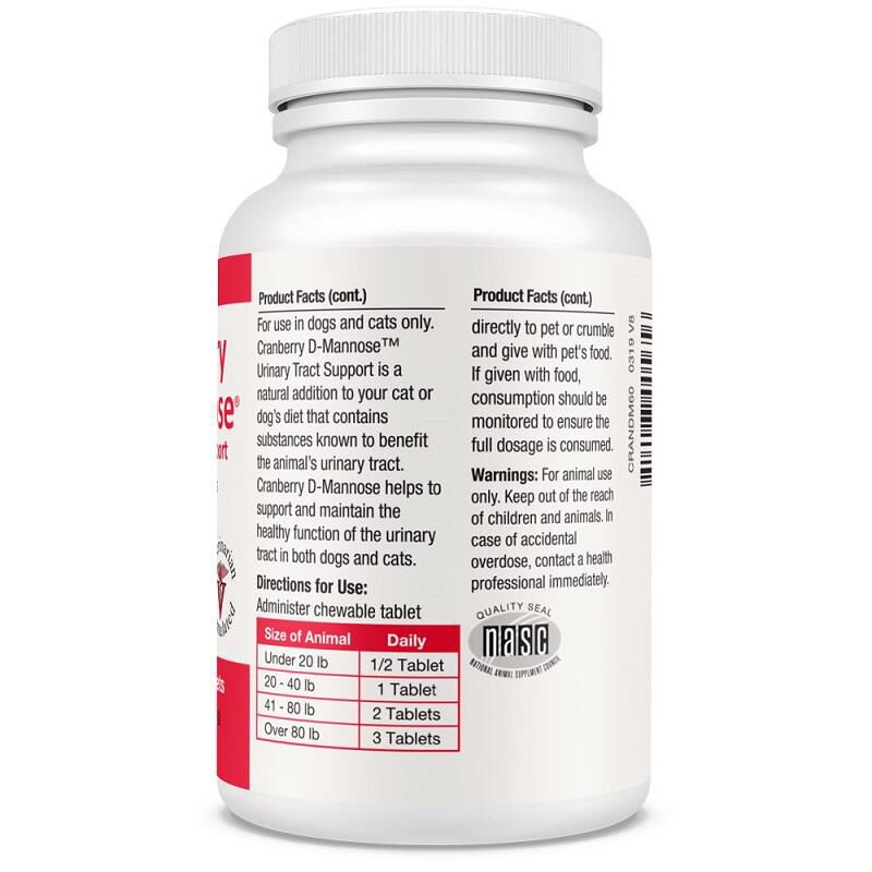 Cranberry D-Mannose Urinary Tract Support for Dogs and Cats, 60 ...