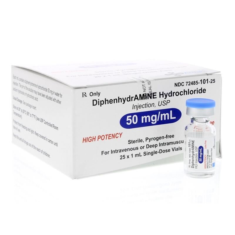 Diphenhydramine Injection, 50 mg/ml, 1 ml vial (Box of 25)